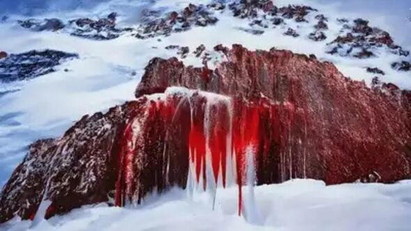 The eerie 'blood' waterfall that's been flowing from a glacier in ...