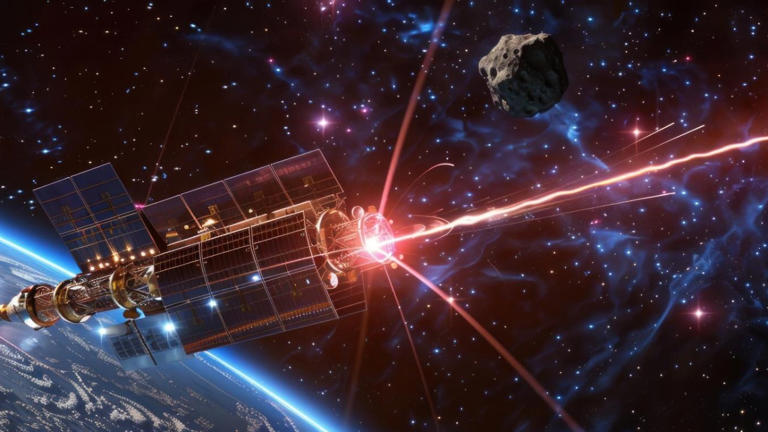 Wireless power beams charge satellites