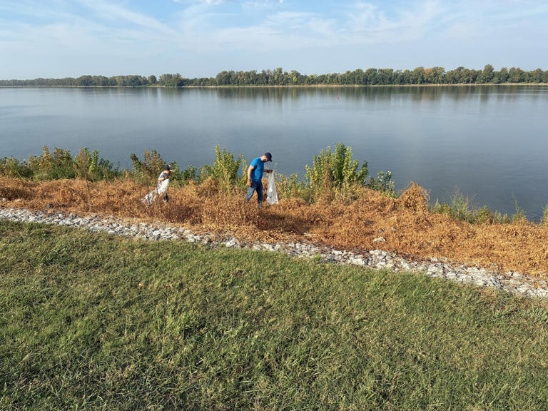 Volunteers clean up the riverfront during Ohio River Sweep