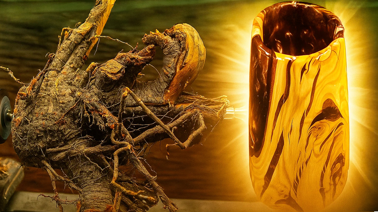 Turning firewood roots into epoxy vases