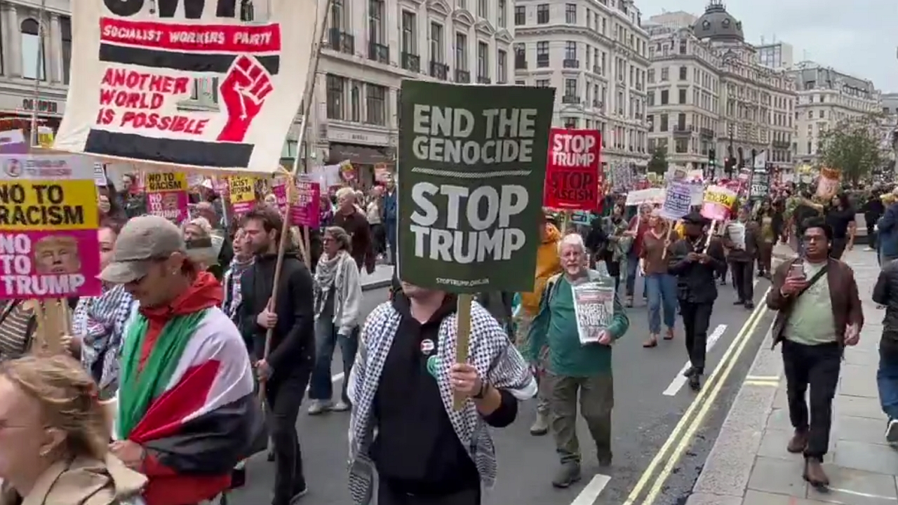 Thousands join anti-Trump protest march in London, UK