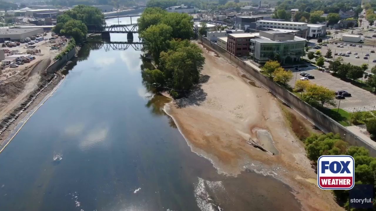 Grand River in Grand Rapids shows extremely low levels as western ...