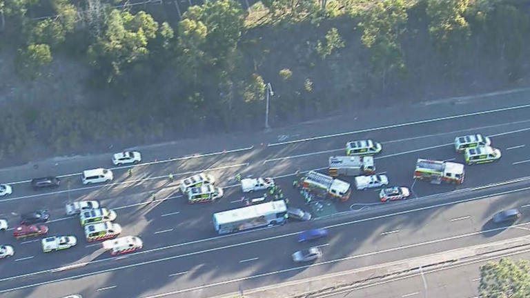 Bus and car collide on major highway