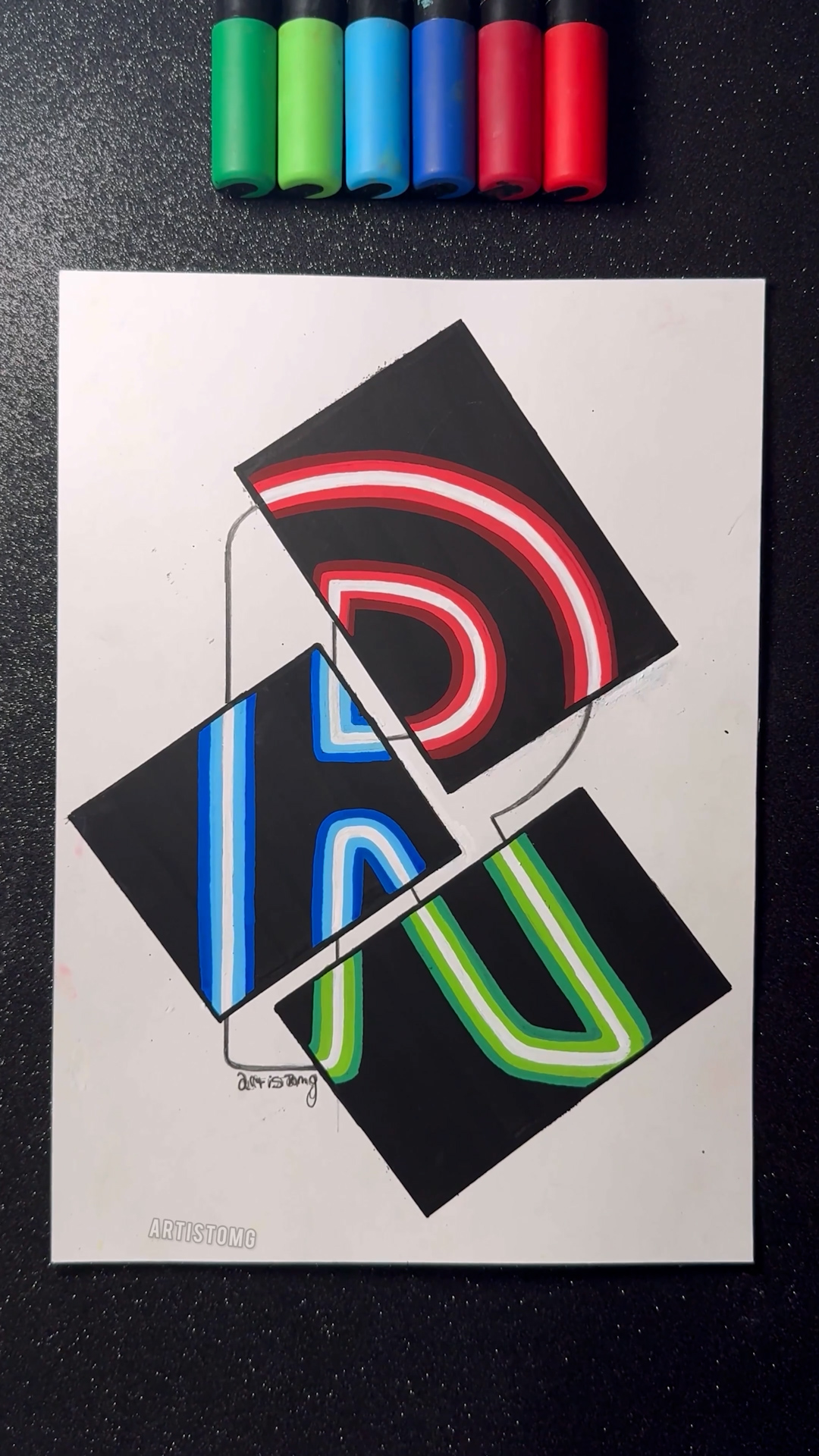 Neon Letter R in Fragmenten