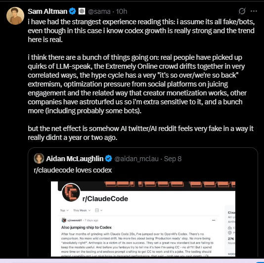 Sam Altman says social media feels fake now, can't tell if posts are ...