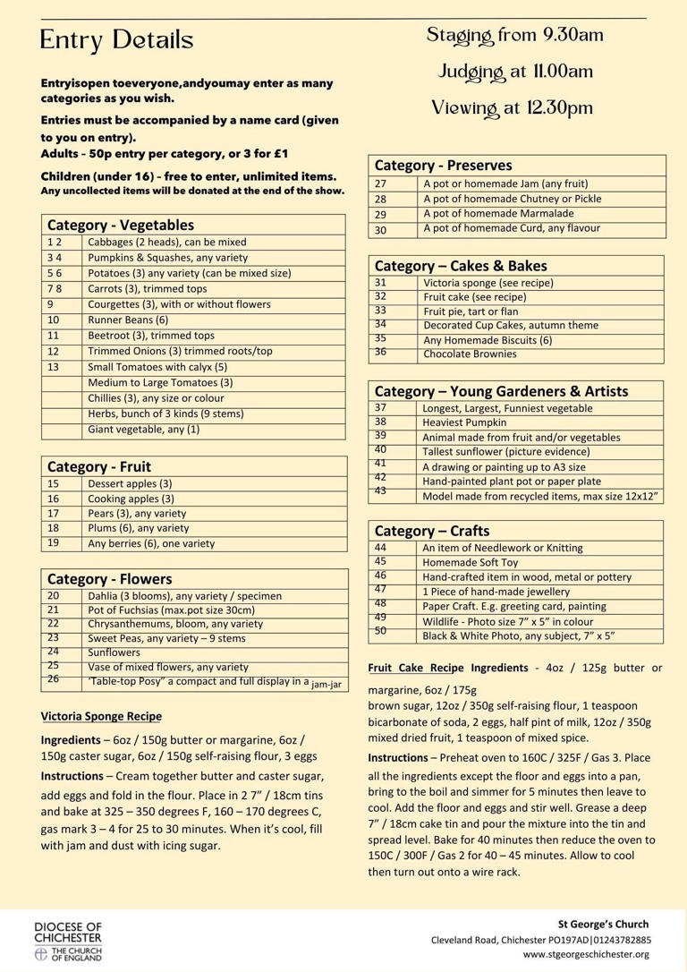 St Georges Church Chichester Harvest Fair and Produce Show