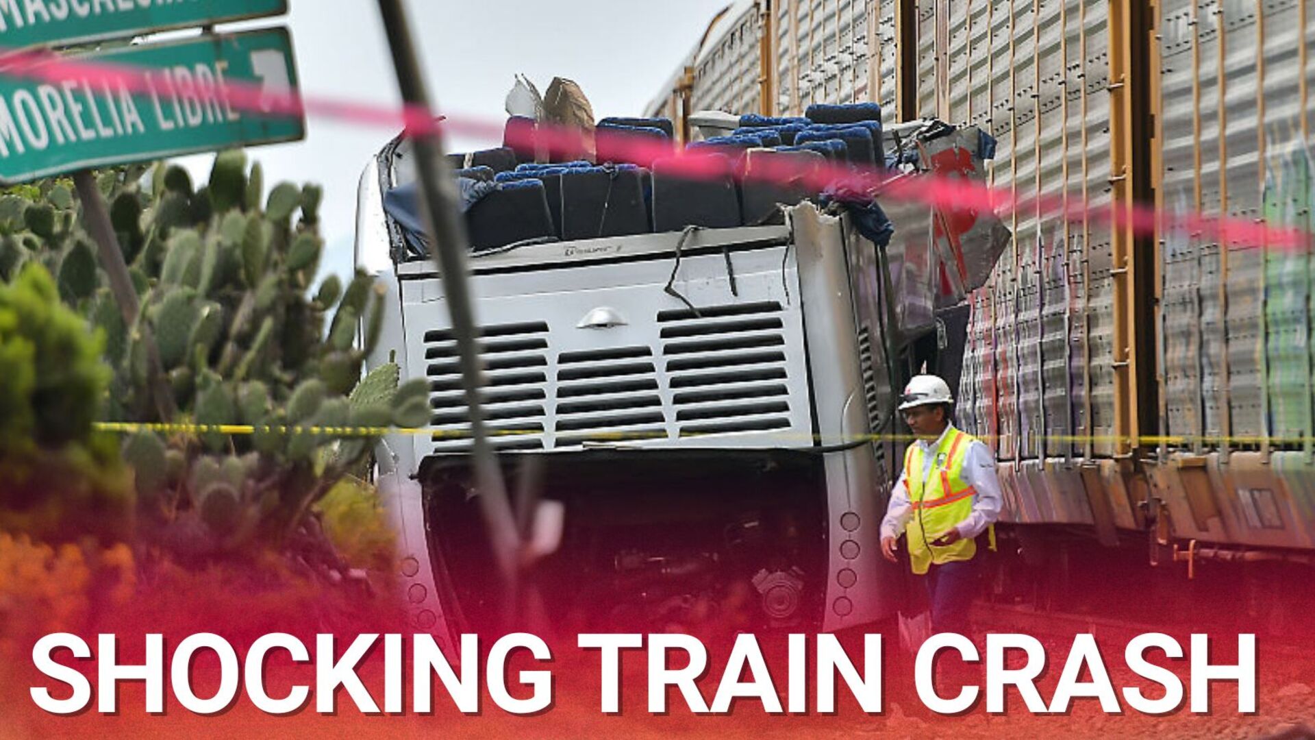 Deadly footage of train crashing into a bus caught on CCTV in Mexico