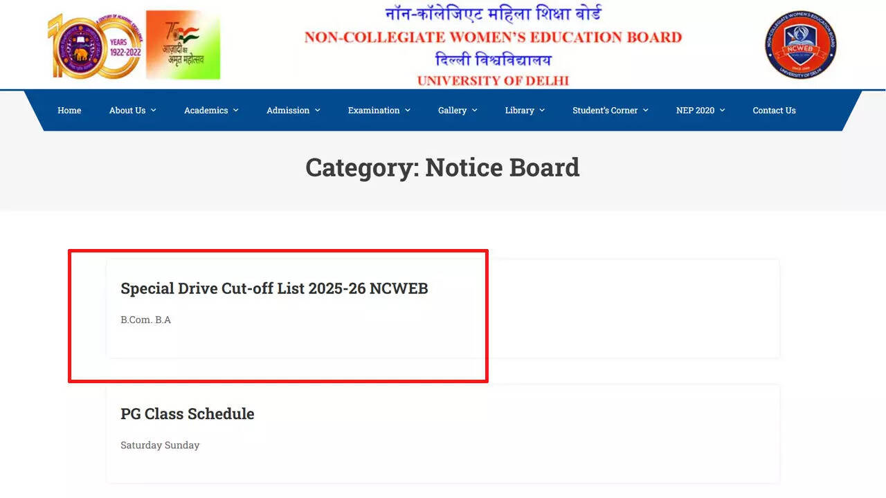 DU NCWEB 2025 special drive cut-off list released for BA and BCom; admissions start at admission ...