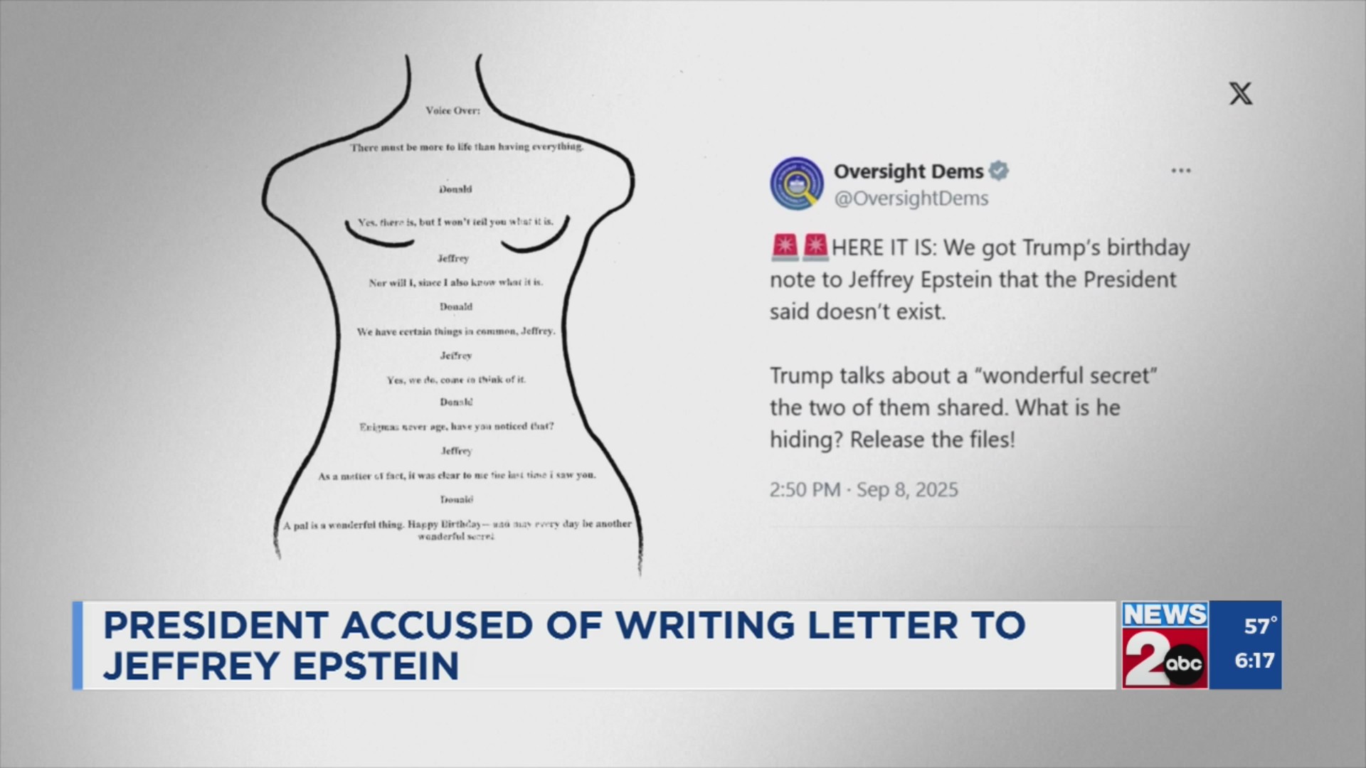 President Trump accused of writing letter to Jeffrey Epstein
