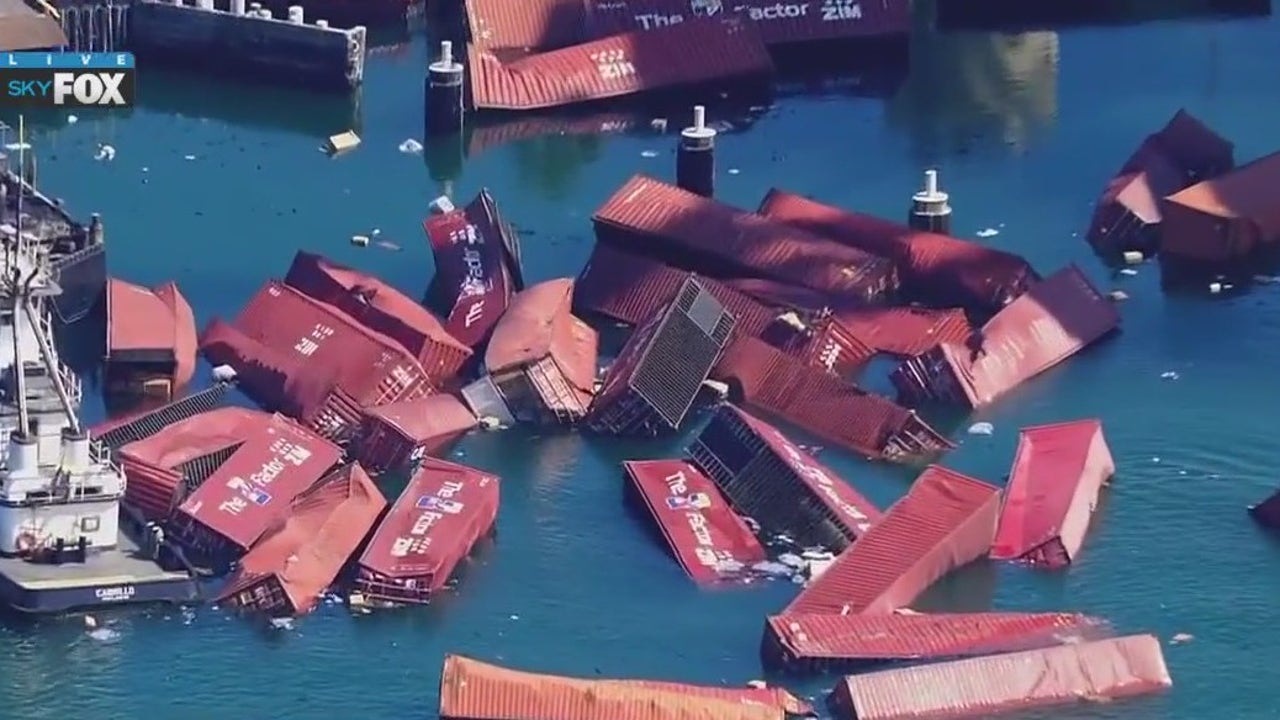 Multiple shipping containers fall from ship into water at Port of Long ...