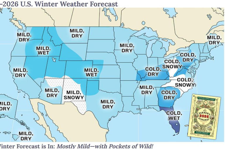 Old Farmer's Almanac map reveals one US state to be pummeled by snow ...