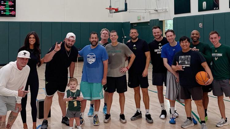 Adam Sandler, Vanilla Ice play basketball with USF players