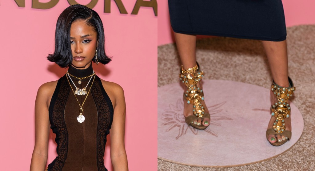 Tyla Accents Jewelry With Gold Giuseppe Zanotti Sandals at Pandora ...