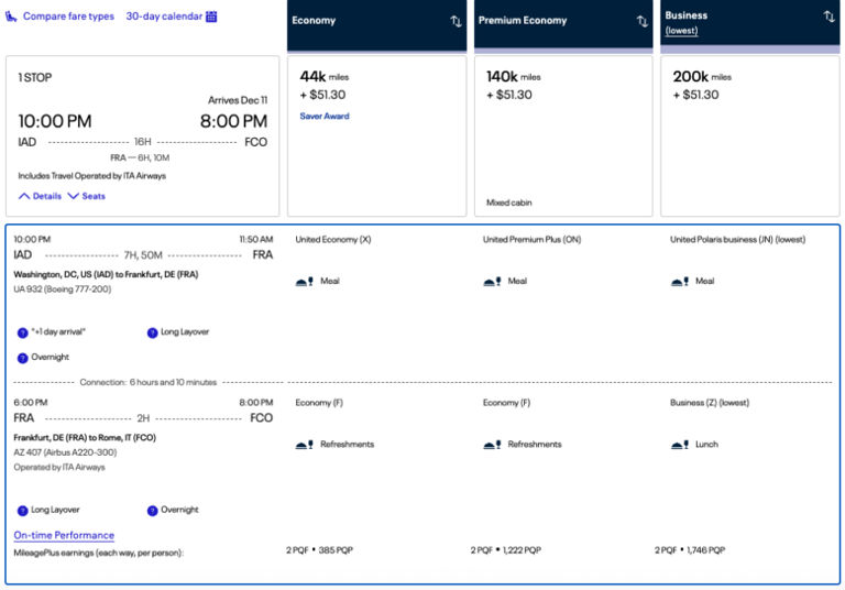 ITA Airways Flights Are Now Bookable With United Miles
