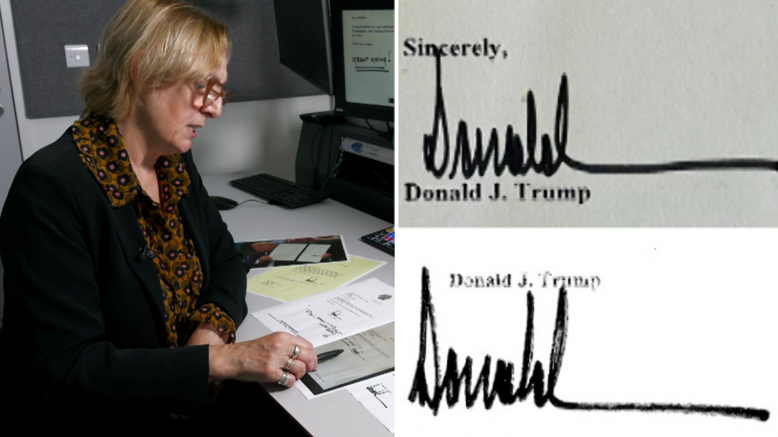 Handwriting expert analyses signature on Epstein card