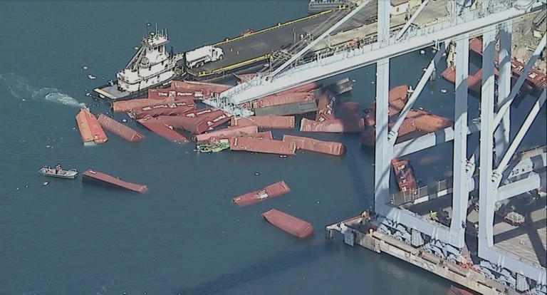 Over 60 shipping containers tumble off boat and crash into Long Beach port