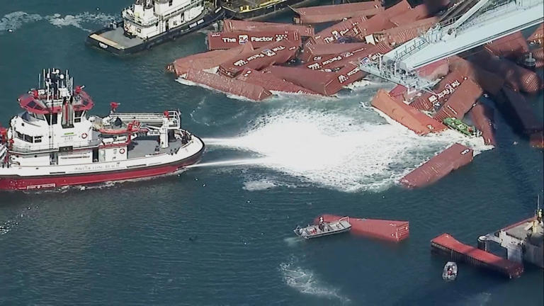 More than 60 containers litter sea after falling off ship in Long Beach ...