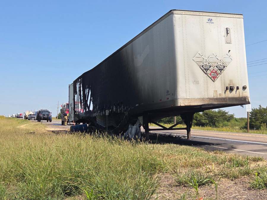 Trailer fire shuts down Kansas highway