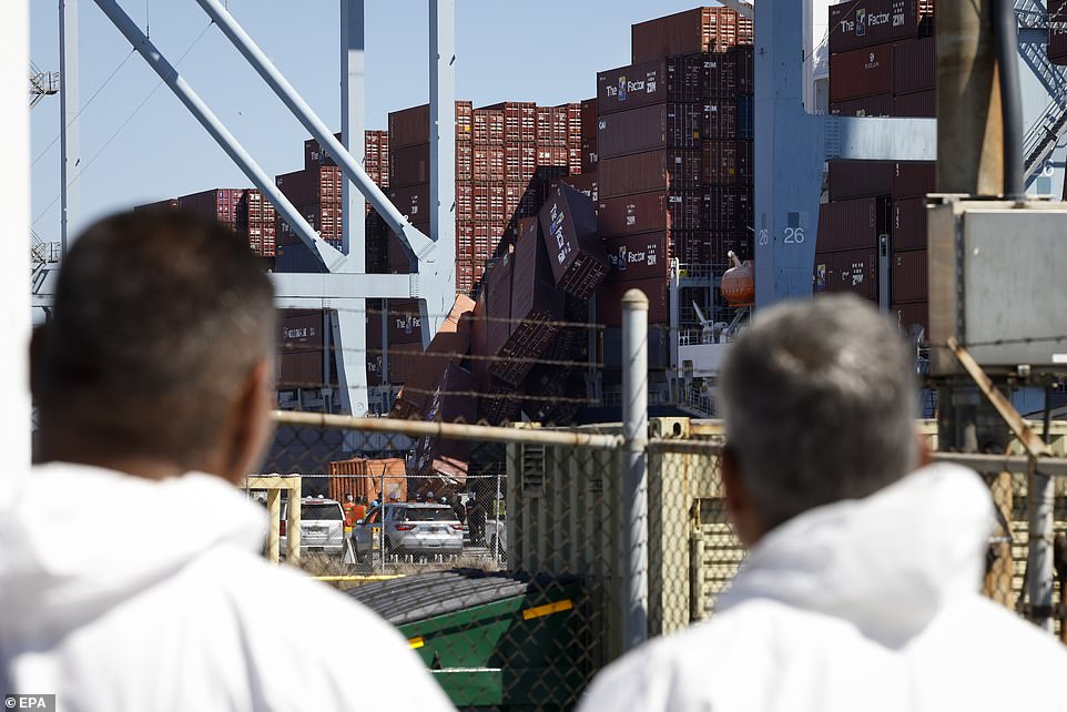 Containers plunge into the ocean at Los Angeles port