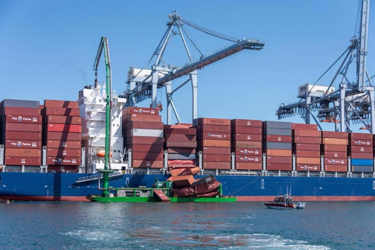 Over 60 shipping containers tumble off boat and crash into Long Beach port