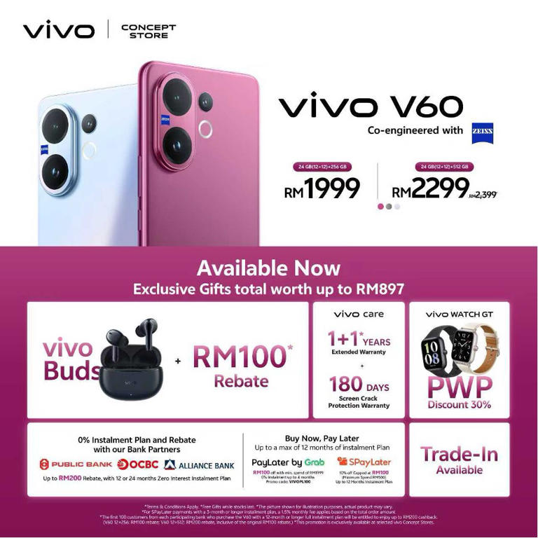 Enjoy Exclusive Gifts & Rewards Worth Up To RM897 With Vivo V60’s 1st Sales