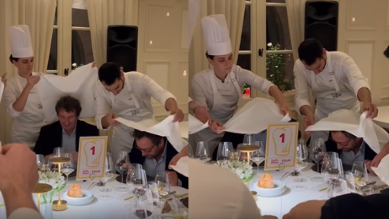 Rich People Things? Waiters Cover Heads Of Customers As They Begin To ...
