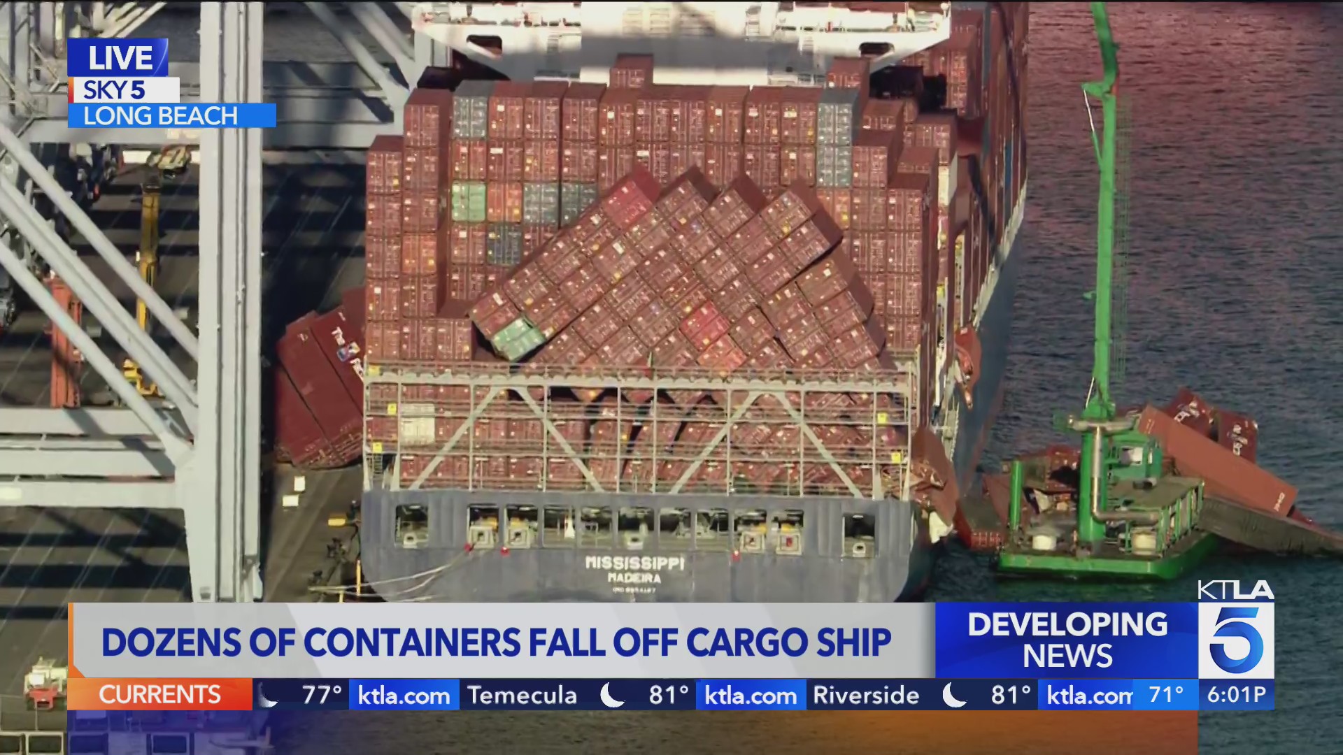Dozens of cargo containers fall off ship at Port of Long Beach