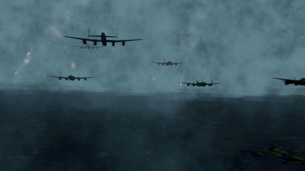 Lancaster bombers at night - low level raid rendered in Blender 2.9