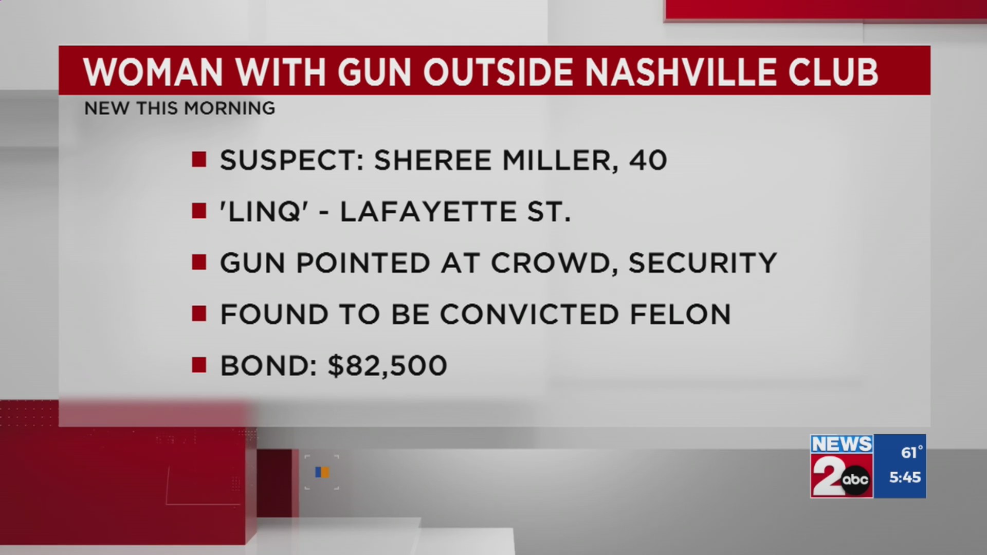 Woman charged with brandishing gun outside Nashville, TN bar