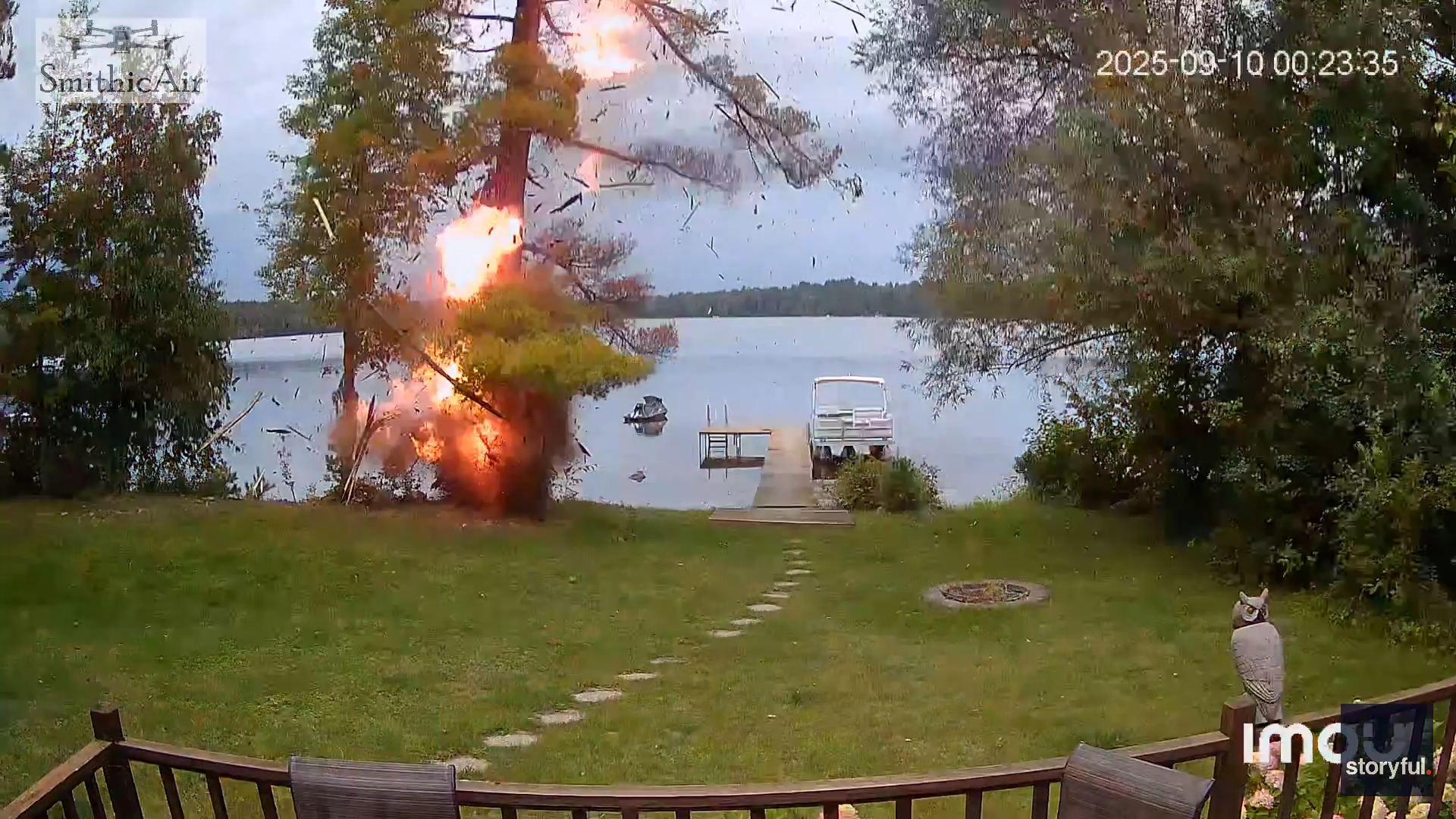 Dramatic Moment Lightning Hits Tree and Ignites Fire In Wisconsin