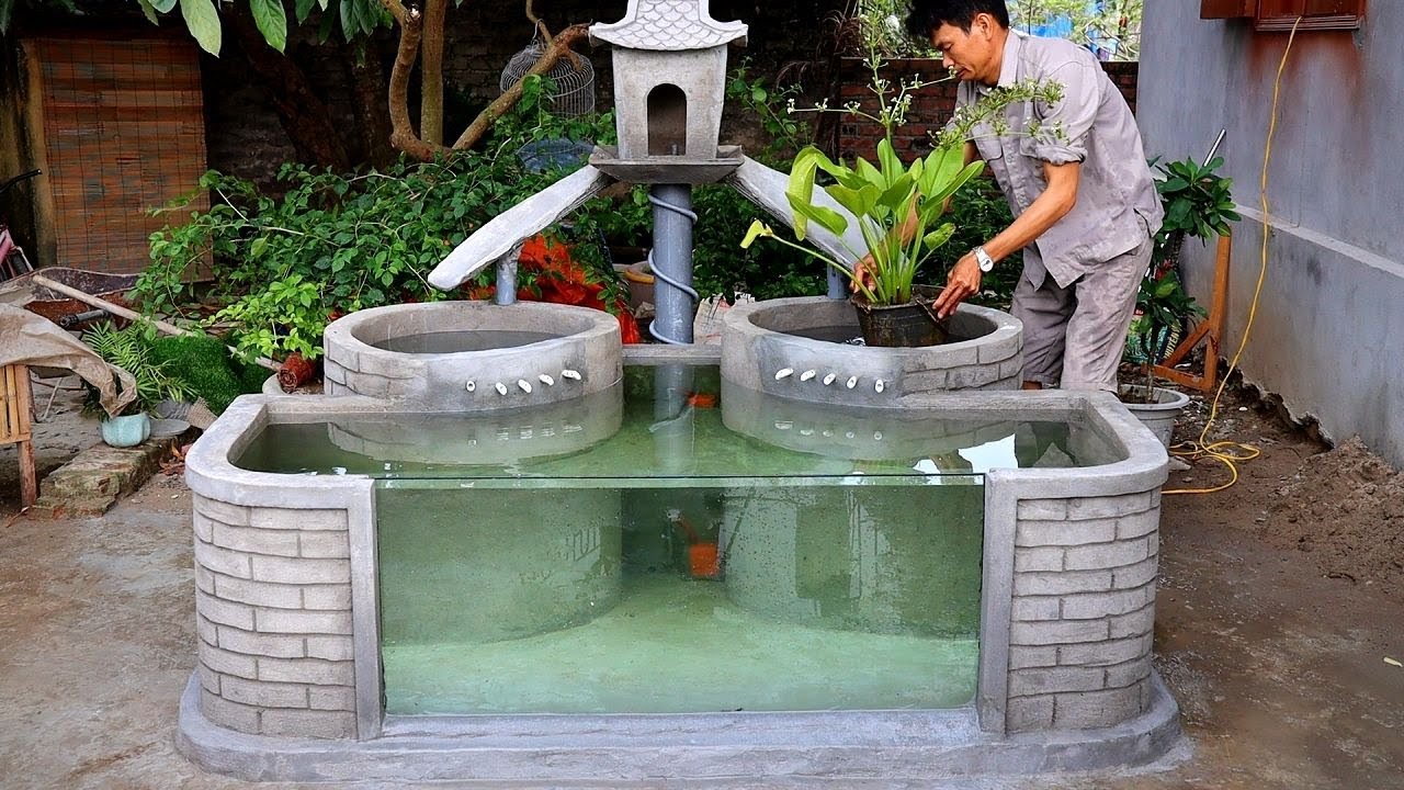 Outdoor water fountain design – aquarium with 2 filters
