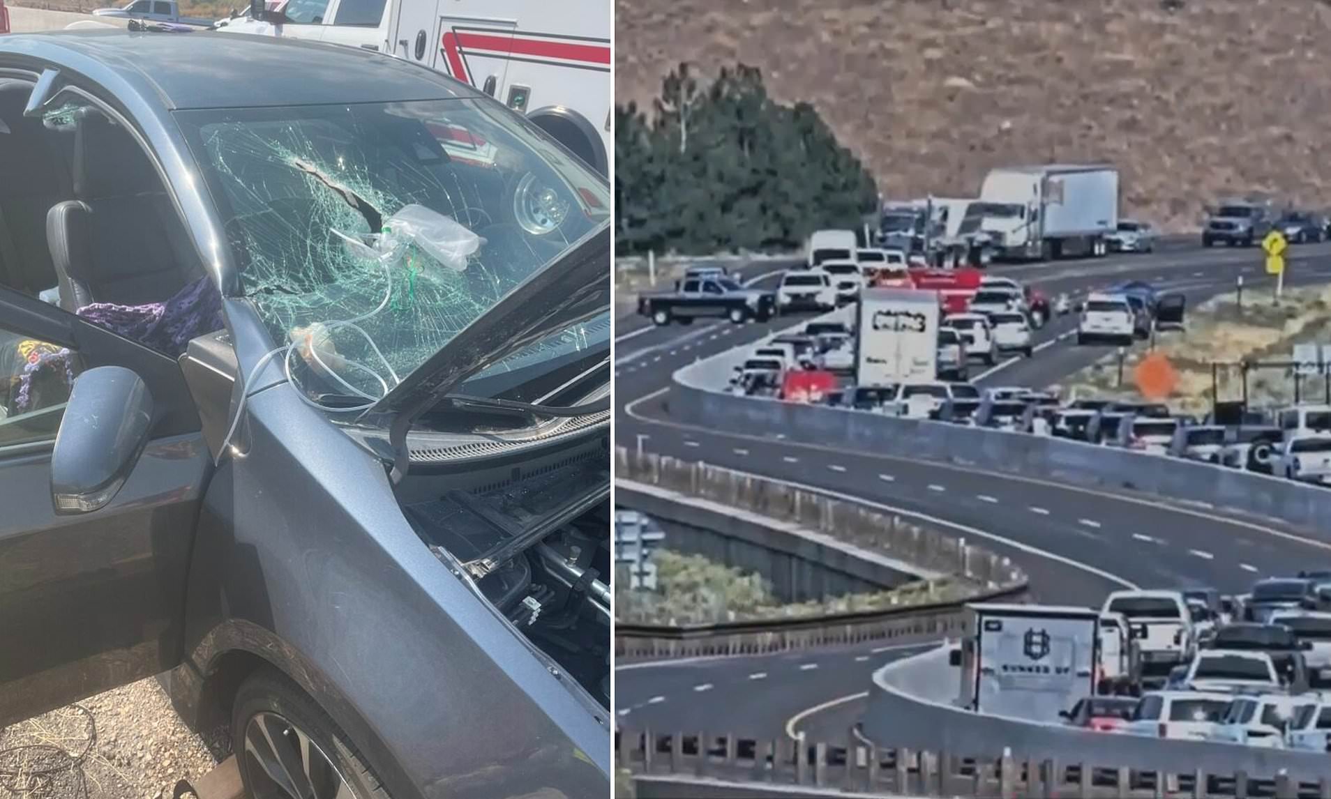 Woman miraculously survives being impaled by flying bar while driving on highway