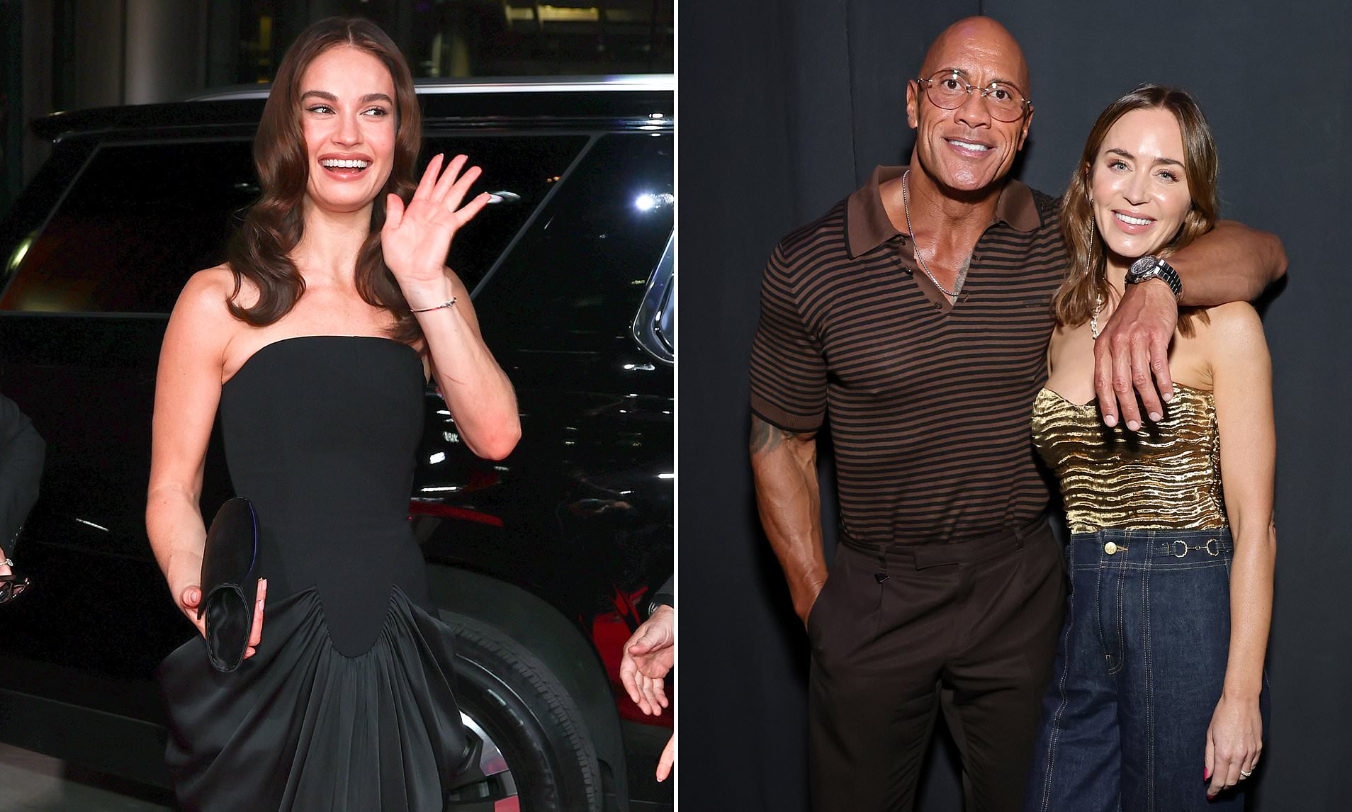 Lily James, Emily Blunt and Dwayne Johnson continue to promote their ...