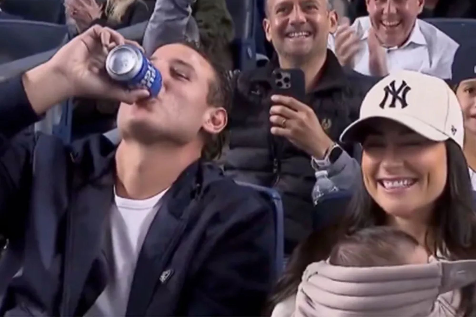 Anthony Rizzo chugs beer while taking in Yankees game with wife and ...