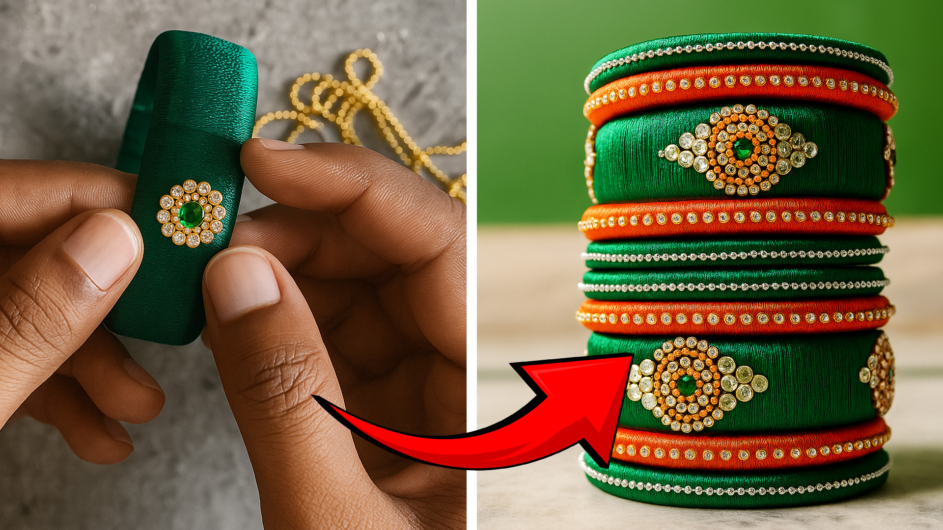 DIY Silk Thread Bangles Green Orange