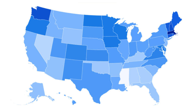 Map shows states that vaccinate the most