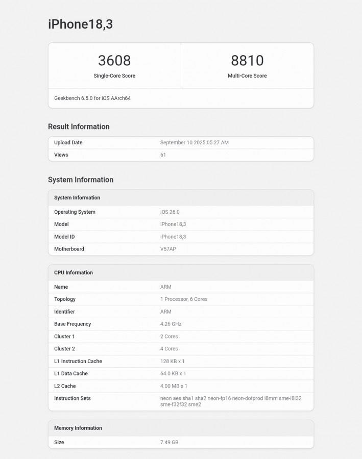 iPhone 17 series stops by Geekbench showing marginal gains