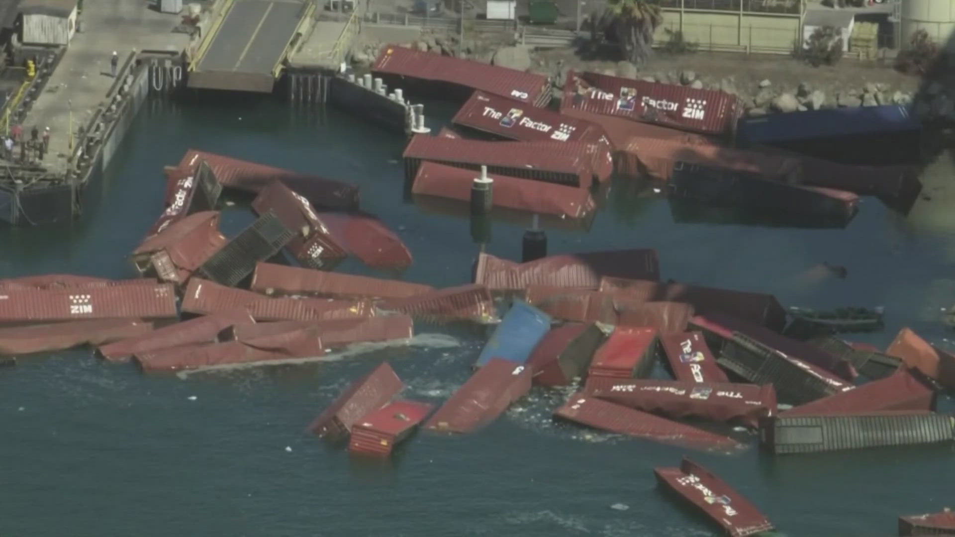 Watch: 67 shipping containers fall off a docked cargo ship in California