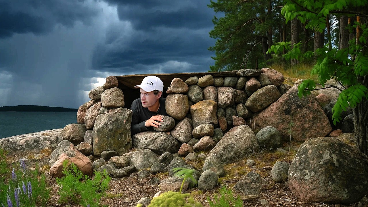 Island Survival Challenge 3 Days Building Shelter In A Storm