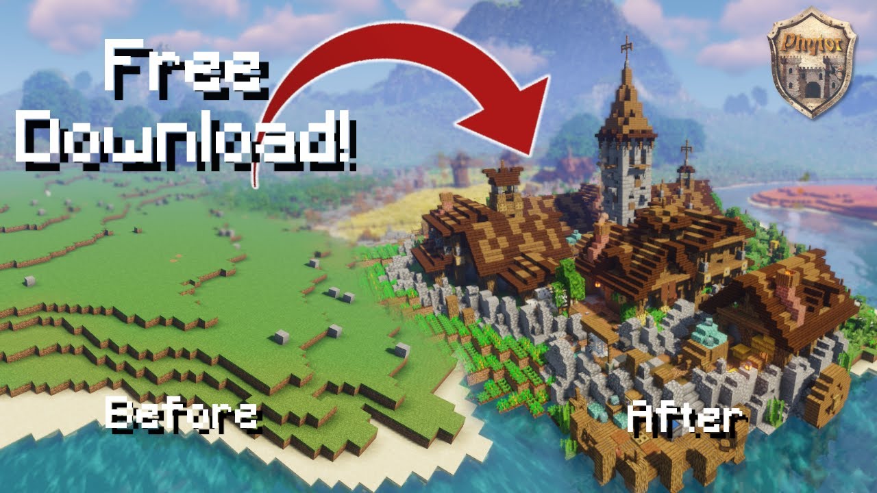 Minecraft: Medieval Village and Custom Farmlands Build