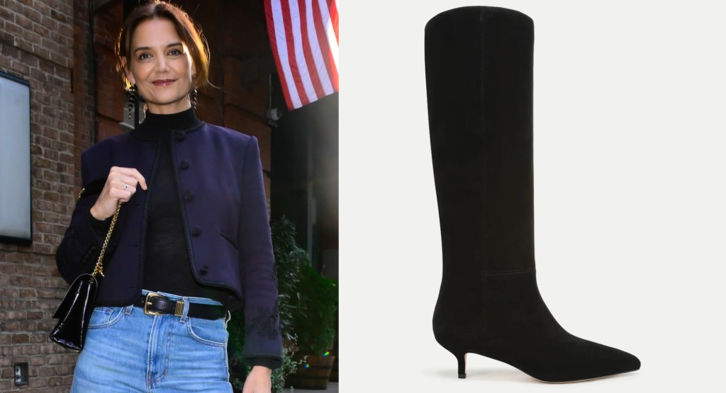 Katie Holmes Styles Knee-high Boots Under Jeans for Veronica Beard's ...