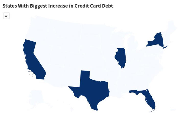 Map shows states with biggest increase in credit card debt