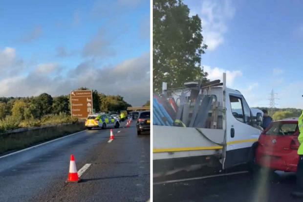 Police block carriageway after four-vehicle collision