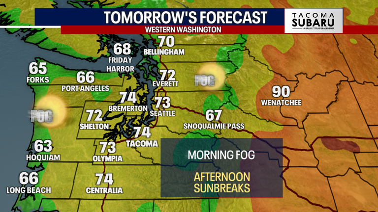 Seattle weather: Clouds to sunshine Thursday, highs in the 70s