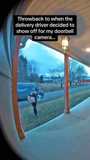Delivery Driver Shows Off to Doorbell Camera
