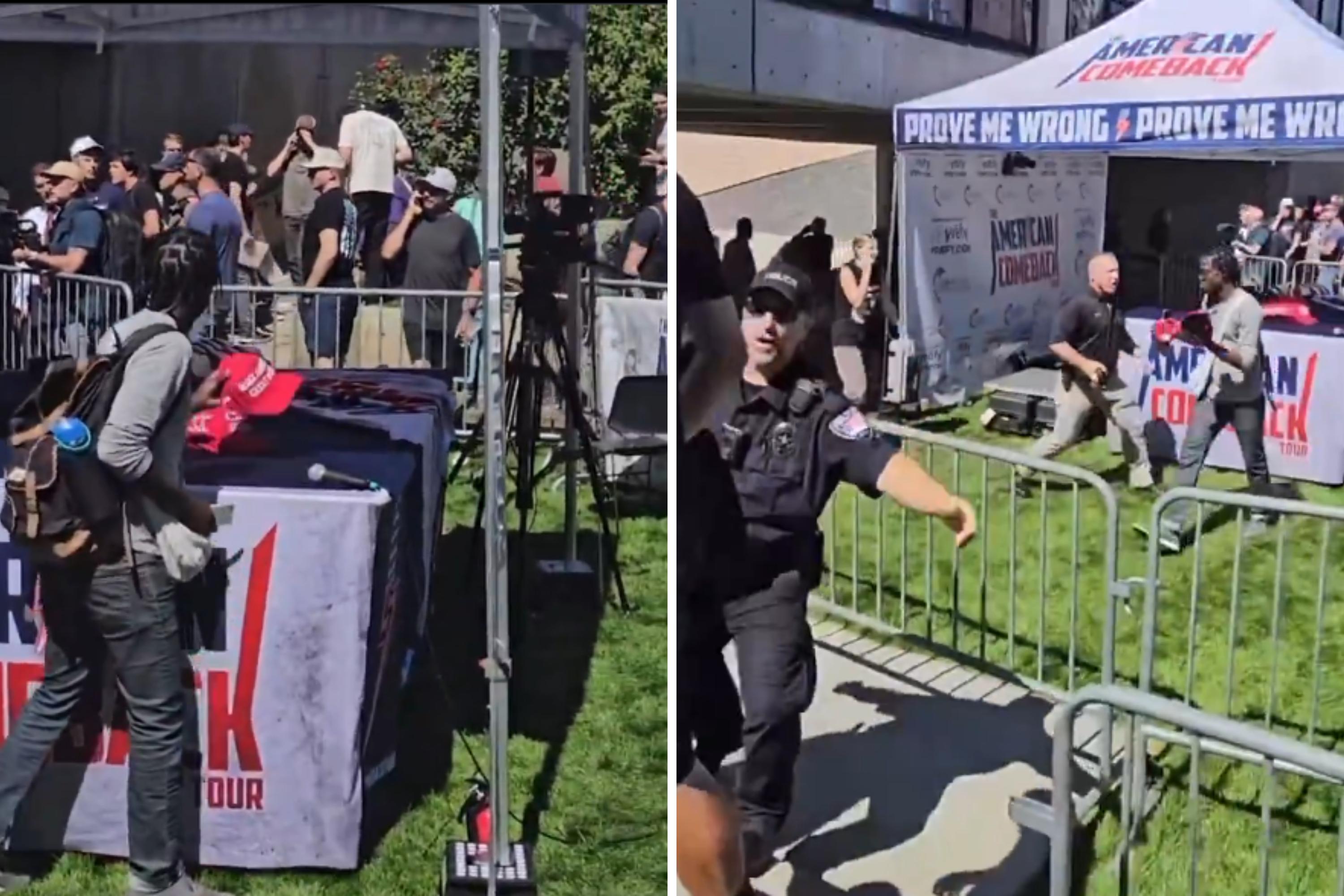 Video shows people stealing hats after Charlie Kirk shooting