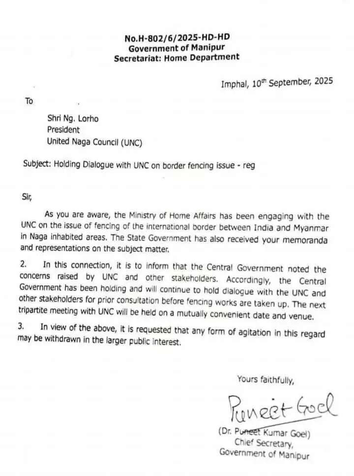 Manipur Government Urges United Naga Council to Lift Economic Blockade