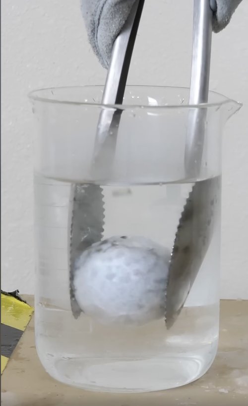 Frozen steel ball dropped in water…