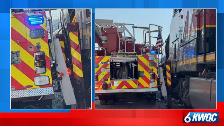 Train hits Moline ladder truck as crews fight fire at machine shop