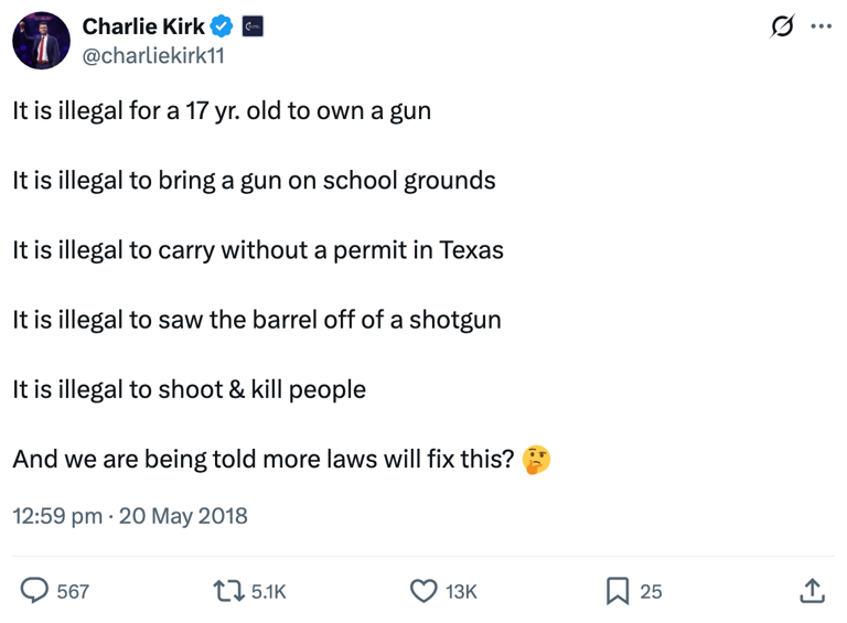 Here's What Charlie Kirk Said About Gun Control Over The Years